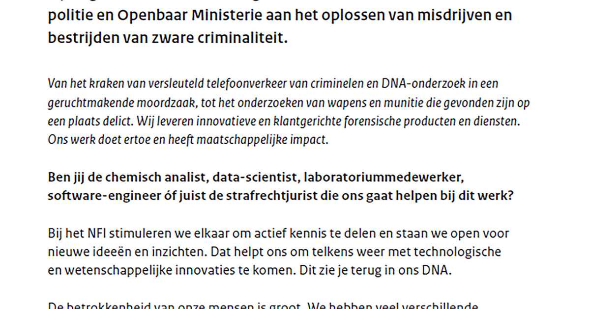 Vacancies at NFI - Co van Ledden Hulsebosch Center